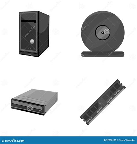 System Unit Memory Card And Other Equipment Personal Computer Set Collection Icons In
