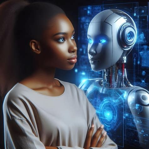 AI Cyber Security Threat Illustration Female IT Specialist Analyzing Data Information Technology