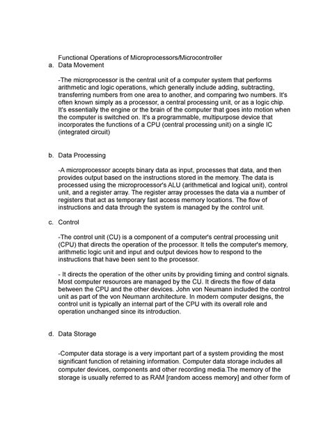 Functions Of A Microcontroller Functional Operations Of