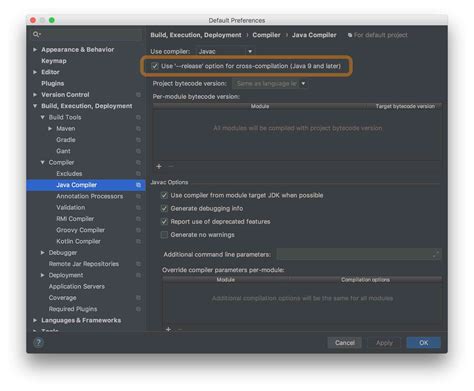 Java What Is The “use Release Option” In Intellij 2018 1 Preferences Stack Overflow