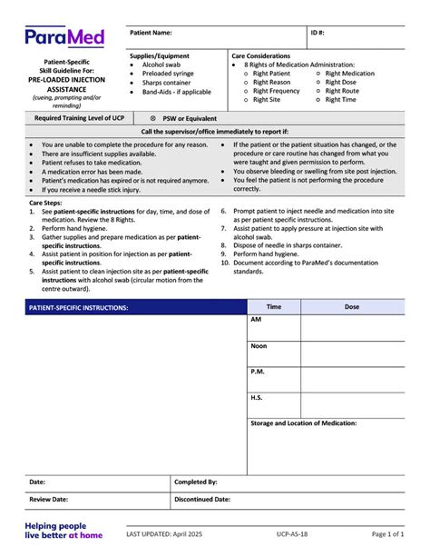 Pre Loaded Injection Assistance Skill Guideline Extendicare Print Shop