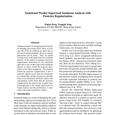 Variational Weakly Supervised Sentiment Analysis With Posterior Regularization Acl Anthology