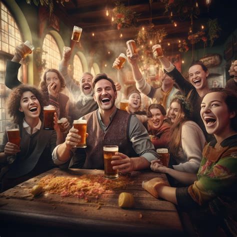 Premium Ai Image Friends Are Drinking At An Oktoberfest Beer
