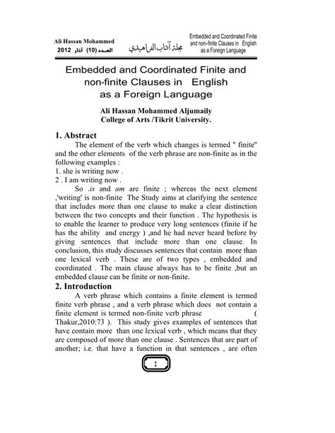 Embedded And Coordinated Finite And Non Finite Clauses In English As A