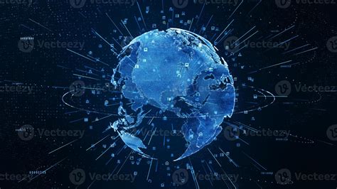 Digital Data Network Connections With Icon Of Global Communication High Speed Connection Data