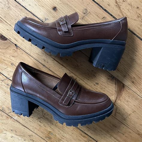 Vintage Brown Heeled Loafers Size 7 5 Cute Buckle Depop