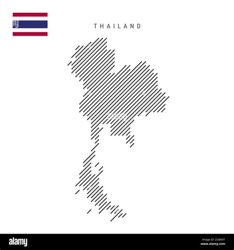 Thailand Map From Pattern Of Black Slanted Parallel Lines Flat Vector Illustration Isolated On
