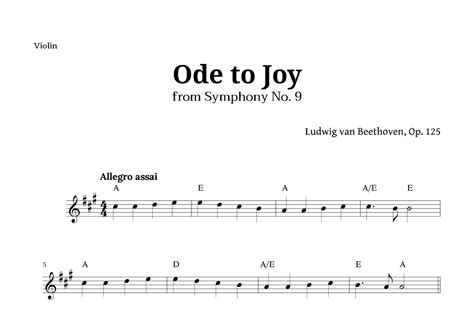 Ode To Joy By Beethoven For Violin With Chords Arr Langanho By Beethoven Sheet Music For