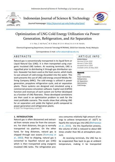 Pdf Optimization Of Lng Cold Energy Utilization Via Power Generation