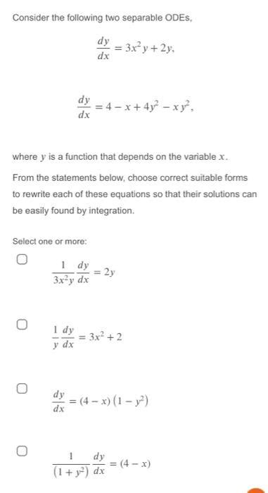 Solved Consider The Following Two Separable ODEs Chegg Com