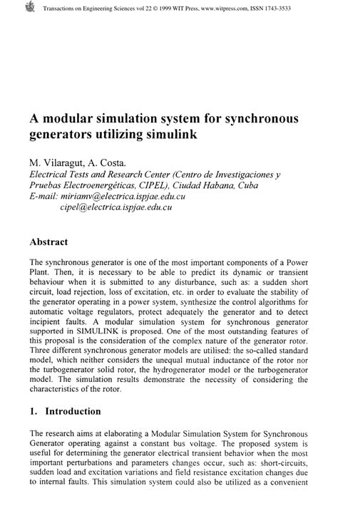 Pdf A Modular Simulation System For Synchronous Generators Utilizing Simulink