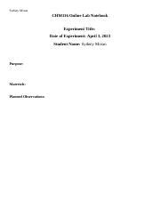 CHM116 Online Lab Notebook Experiment Title And Observations By Course Hero
