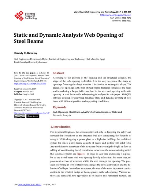 Pdf Static And Dynamic Analysis Web Opening Of Steel Beams