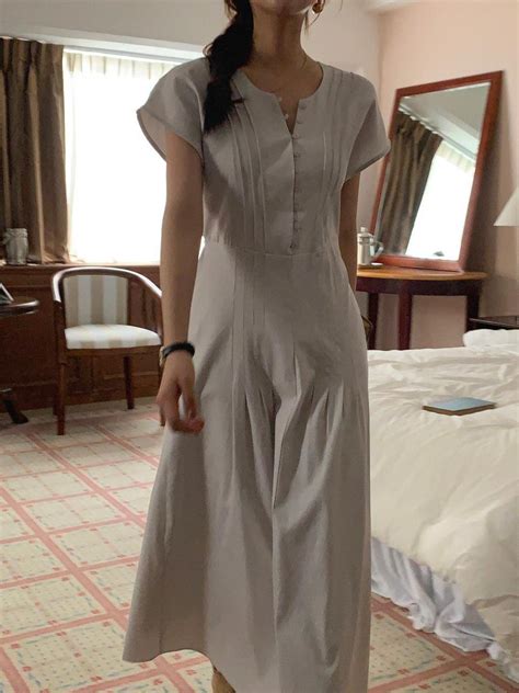 그레이당일 재진행 Mvct 빌리 롱 원피스 라운드넥 버튼 핀턱 주름 캡 소매 그레이 블랙 2colors 에이블리