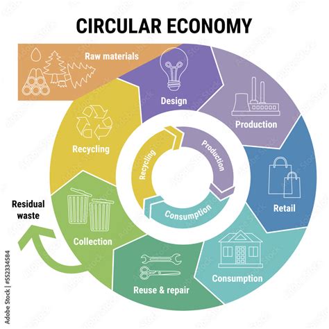 Circular Economy Line Infographic On Colorful Diagram Sustainable
