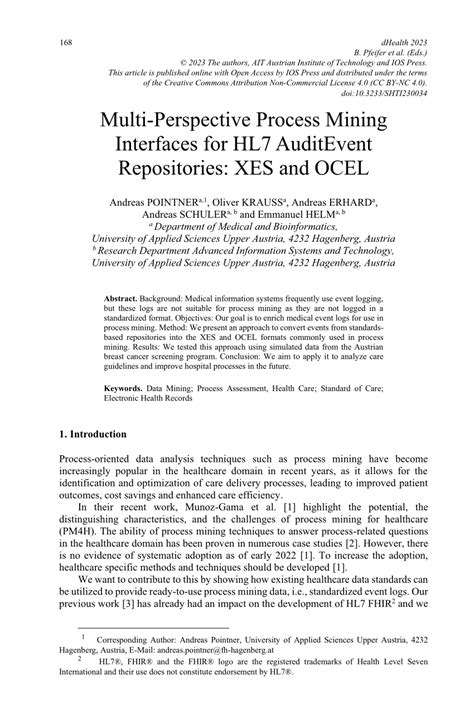 Pdf Multi Perspective Process Mining Interfaces For Hl7 Auditevent Repositories Xes And Ocel