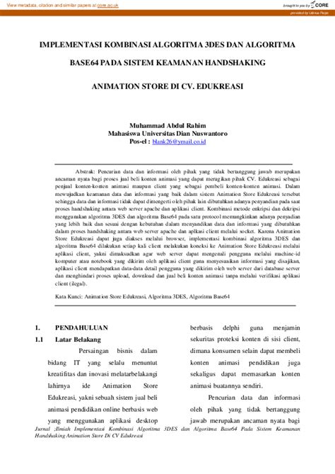 Pdf Implementasi Kombinasi Algoritma 3des Dan Algoritma Base64 Pada Sistem Keamanan