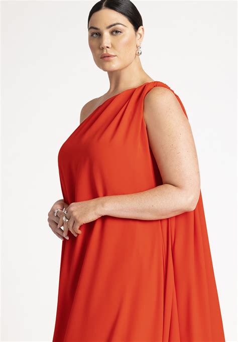 Dramatic Ruffle Gown Asymmetrical Neckline Dress Bright Orange Eloquii