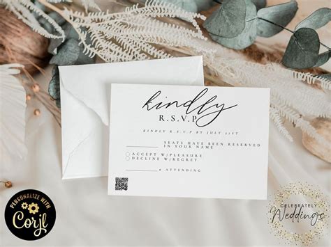 Minimalistic Wedding Rsvp Card With Qr Code Modern Simple Printable