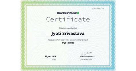 Jyoti Srivastava On Linkedin Hackerrank Skill Certificate