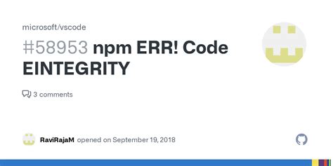 Npm Err Code Eintegrity Issue Microsoft Vscode Github