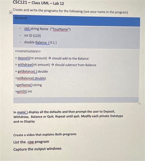 solved csc121 class uml lab 12 create and write the