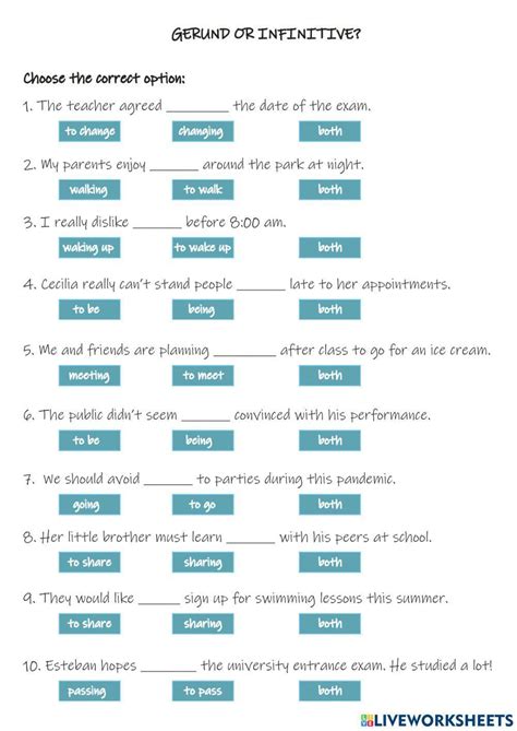 Full Infinitive Bare Infinitive Ing Form Worksheet Live 44 Off