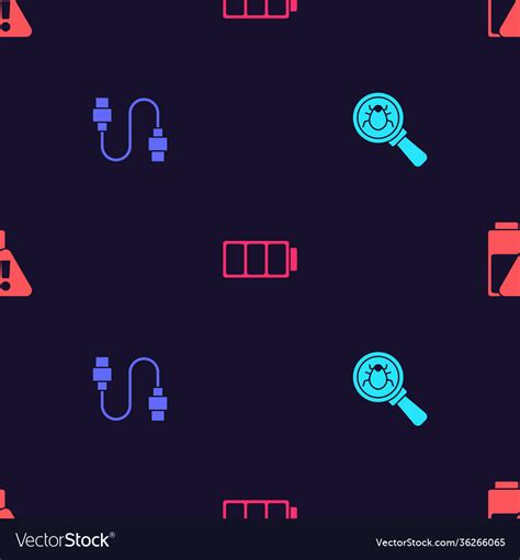 Set System Bug Usb Cable Cord Battery Royalty Free Vector