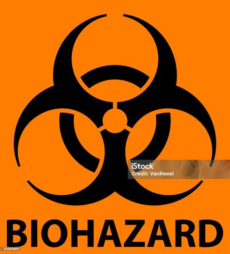 주황색 배경에 격리된 경고 텍스트가 있는 생물학적 위험 기호입니다 생물위해표시에 대한 스톡 벡터 아트 및 기타 이미지 생물위해표시 생물학적 유해 물질 벡터 Istock