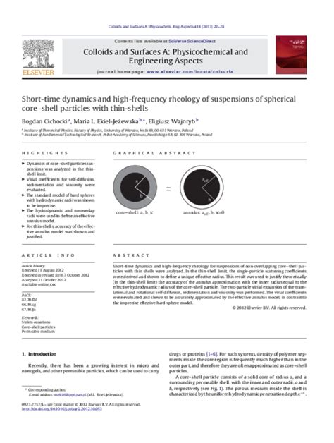 Pdf Short Time Dynamics And High Frequency Rheology Of Suspensions Of