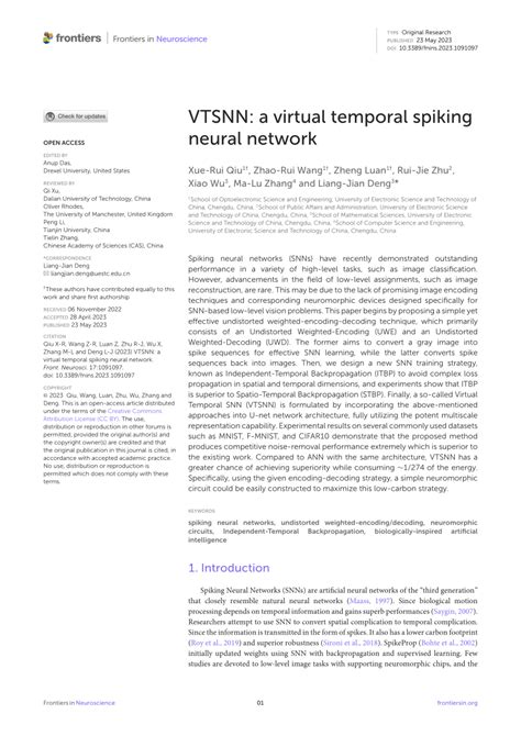 Pdf Vtsnn A Virtual Temporal Spiking Neural Network