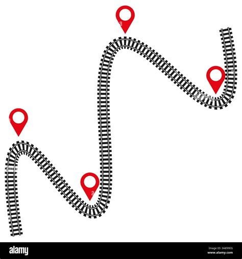 Curved Railway Track Train Route Path Location Pin Markers Vector