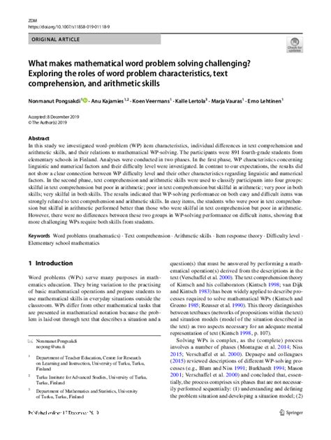 pdf what makes mathematical word problem solving challenging
