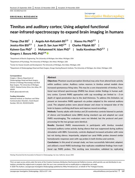 Pdf Tinnitus And Auditory Cortex Using Adapted Functional Near‐infrared‐spectroscopy To