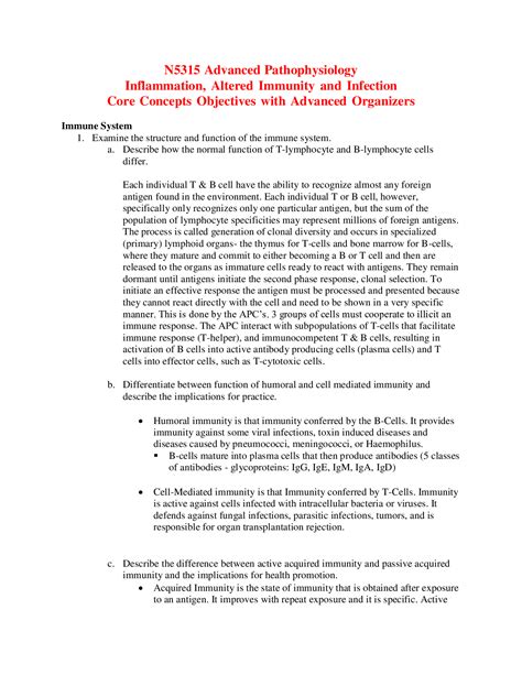 N5315 Advanced Pathophysiology Inflammation Altered Immunity And
