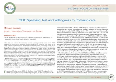 Pdf Toeic Speaking Test And Willingness To Communicate
