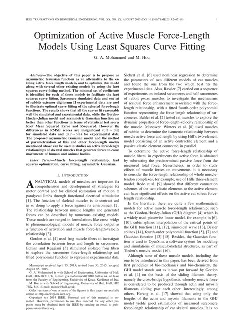 Pdf Optimization Of Active Muscle Force Length Models Using Least Squares Curve Fitting