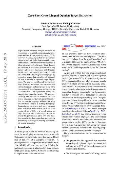 Pdf Zero Shot Cross Lingual Opinion Target Extraction