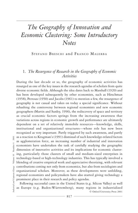 Pdf The Geography Of Innovation And Economic Clustering Some