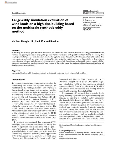 Pdf Large Eddy Simulation Evaluation Of Wind Loads On A High Rise Building Based On The