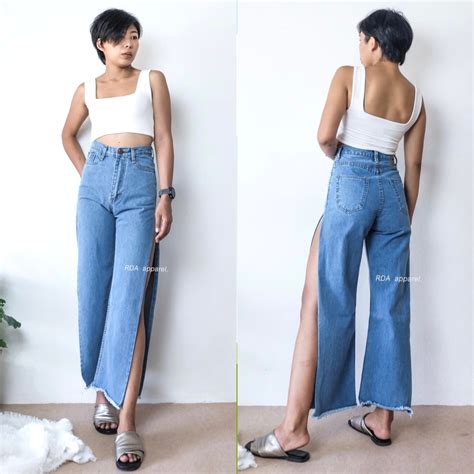 กางเกงผ่าข้าง พร้อมส่ง S Xl กางเกงยีนส์ ผู้หญิง ขากระบอก ผ่าข้าง ปลายขารุ่ย ผ้ายีนส์ไม่ยืด