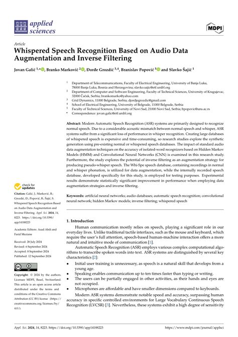 Pdf Whispered Speech Recognition Based On Audio Data Augmentation And Inverse Filtering