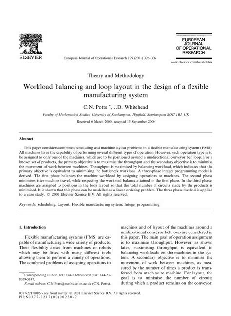 PDF Workload Balancing And Loop Layout In The Design Of A Flexible Manufacturing System