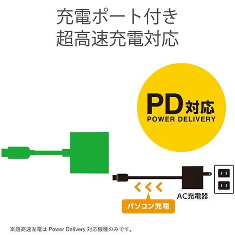 Elecom エレコム Type‐c変換アダプタ Type C Displayport ＆ 給電ポート パワーデリバリー 対応 映像 変換 ブラック┃ad Cdppdbk エレコム