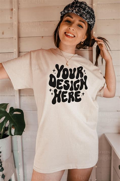 Retro Sand T Shirt Mock Up Oversized Gildan 5000 Sand Tshirt Etsy
