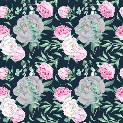 Premium Photo Seamless Watercolor Pattern With White And Pink Peonies