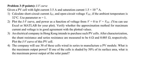 Solved Problem Points IV Curve Given A PV Cell With Chegg