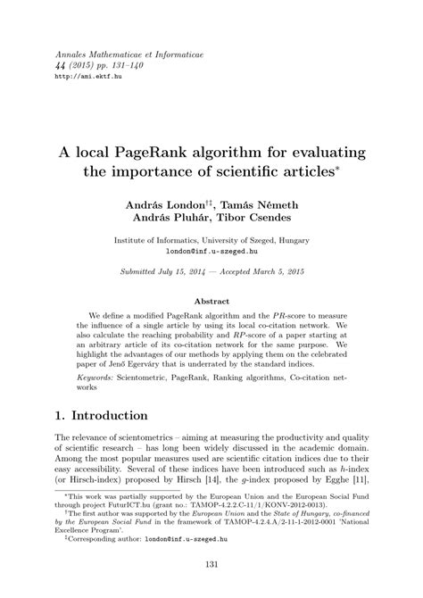 pdf a local pagerank algorithm for evaluating the importance of