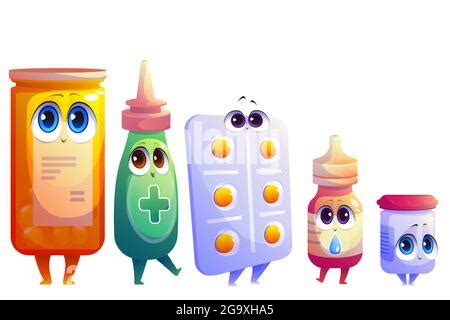 Cartoon Pills Drugs And Medicament Characters Vector Medicine Mascots