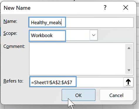 how to create name range in excel mbt